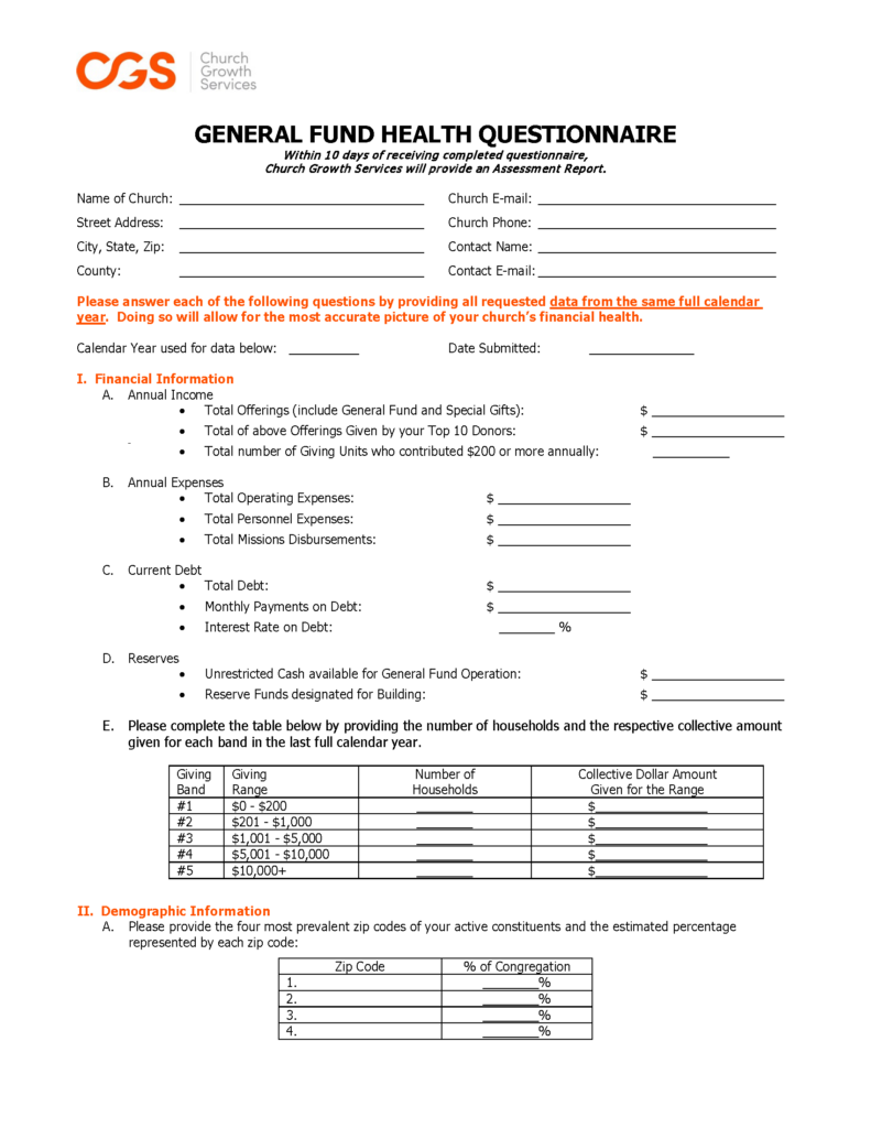General Fund Health Assessment – Church Growth Services